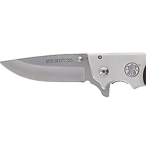 Smith & Wesson 7.5in Stainless Steel Model 325 Revolver Folding Knife with 3in Drop Point Blade, Rosewood Handle and Leather Holster for Outdoor, Tactical, Survival and EDC