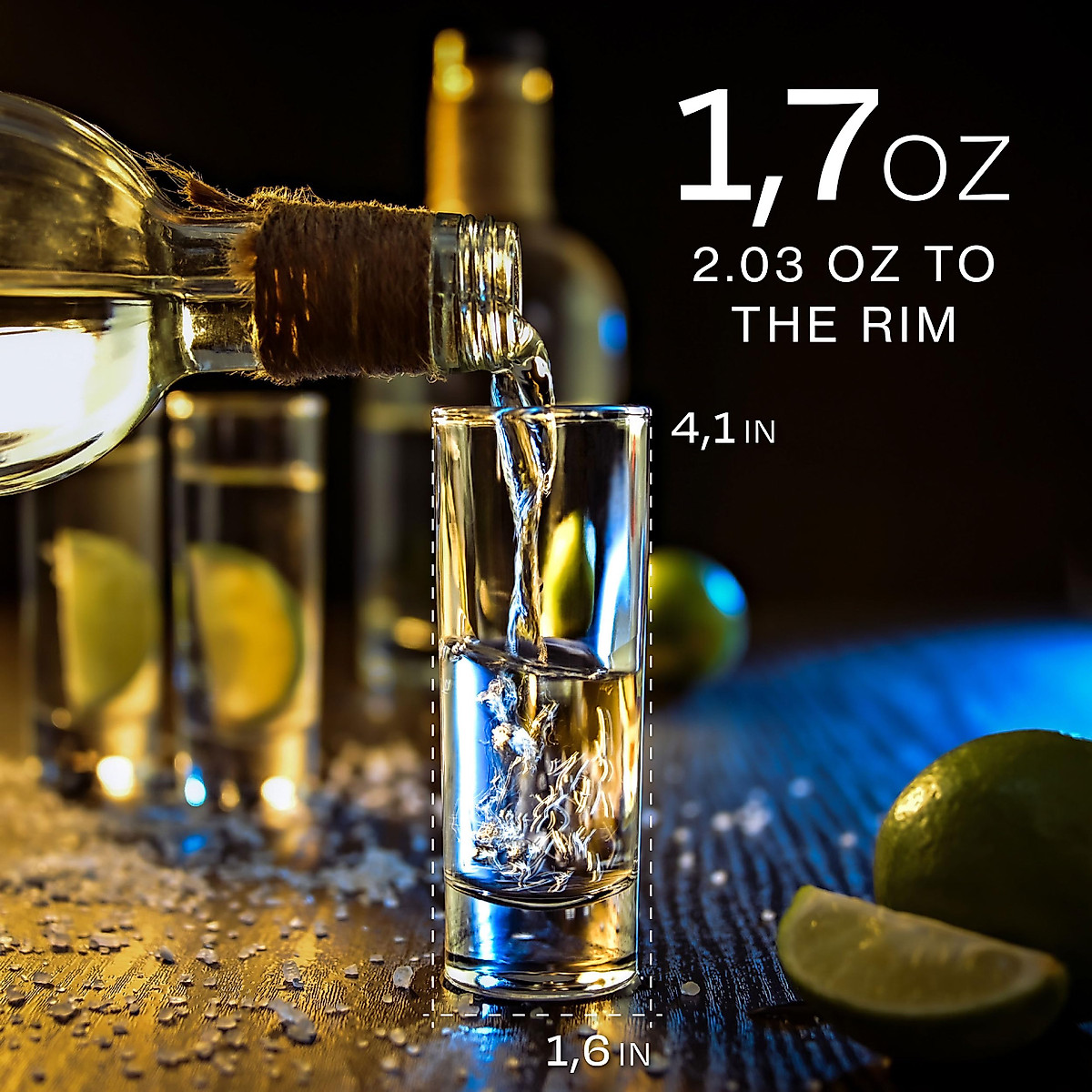 Shot Glasses - Set of 12 - Tall Clear Glass 1.7 oz - Dishwasher Safe - Sturdy with a Heavy Base - Shot Glasses for Every Party