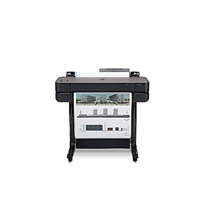 HP DesignJet T630 Large Format Wireless Plotter Printer - 24", with Auto Sheet Feeder, Media Bin & Stand (5HB09A) Black