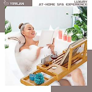 Yirilan Bamboo Bathtub Tray, Expandable Bathroom Tray, Waterproof Tray Caddy, Perfect Bath Caddy for Home Spa, Gift for Loved Ones, Bamboo