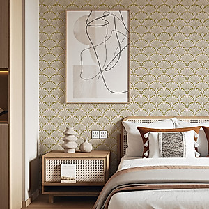 MelunMer Gold Peel and Stick Wallpaper Boho Gold Contact Paper for Cabinets Self Adhesive Removable Wallpaper for Bedroom/Bathroom Modern Contact Paper Leaf Ginkgo Biloba 393 in L 17.3In W