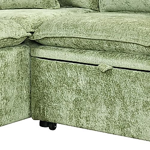 FANYE L-Shaped Convertible Sleeper Sectional Sofa Bed Modern TV Sofa&Couch W/Pull Out Sofabed and Storage Ottoman, 2 Pillows, Power Sockets and USB Charging Ports for Apartment Office Living Room