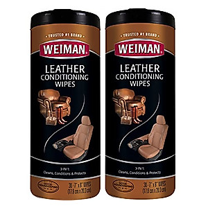 Weiman Leather Wipes - 2 Pack - Clean Condition UV Protection Help Prevent Cracking or Fading of Leather Couches, Car Seats, Shoes, Purses