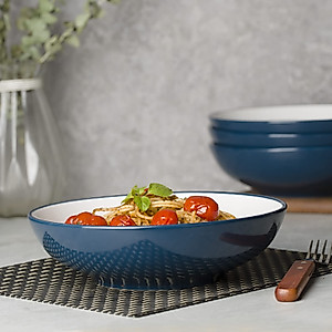 GBHOME 8.75'' Large Pasta Bowls Set of 4, 42oz Stoneware Deep Salad Pasta Bowls for Kitchen, Chip-resistant Bowls Set for Salad Pasta Meal, Microwave and Dishwasher Safe, White-Cobalt