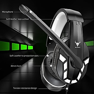 Kikc PS4 Gaming Headset with Mic for Xbox One, PS5, PC, Mobile Phone and Notebook, Controllable Volume Gaming Headphones with Soft Earmuffs, Headphones for Kid - White