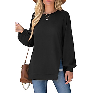 WIHOLL Womens Tops Dressy Casual Long Sleeve Black Crewneck Sweatshirt Lightweight XL