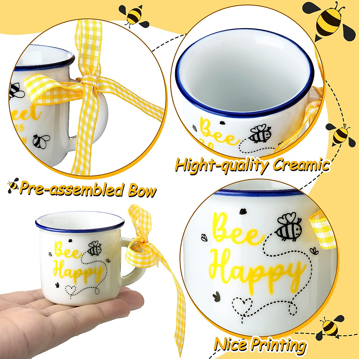 Bee Fall Theme Tiered Tray Decor Mini Coffee Mug Ceramic Bee Maple Coffee Mug Farmhouse Coffee Station Decor Bee Maple Coffee Cup for Coffee Bar Decor Birthday Gift, 3 Styles, 2 x 2.8 Inches(Bee)