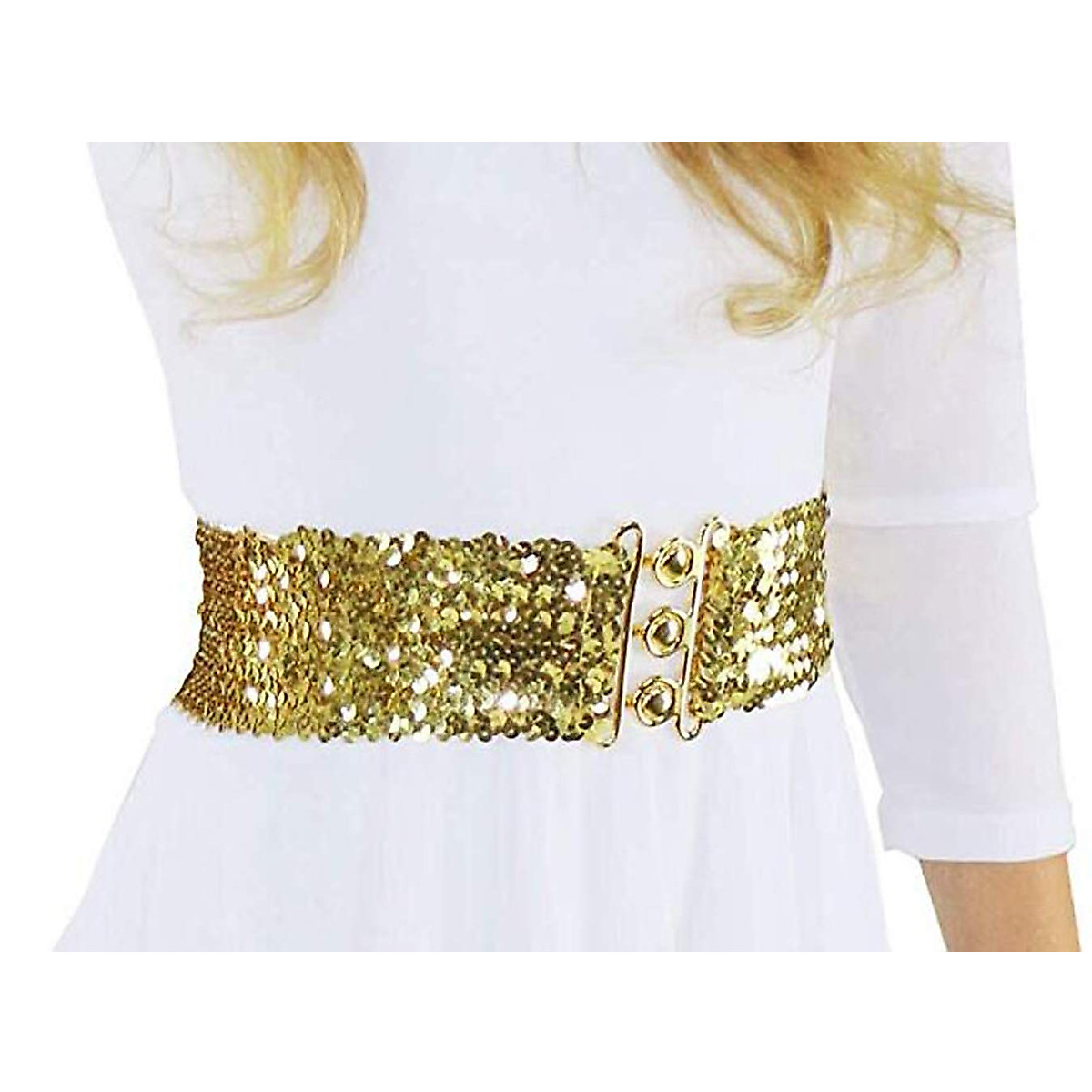 CRIZAN Womens Sequins Dance Dress Belly Chain Body Chain Jewelry (red gold silver)