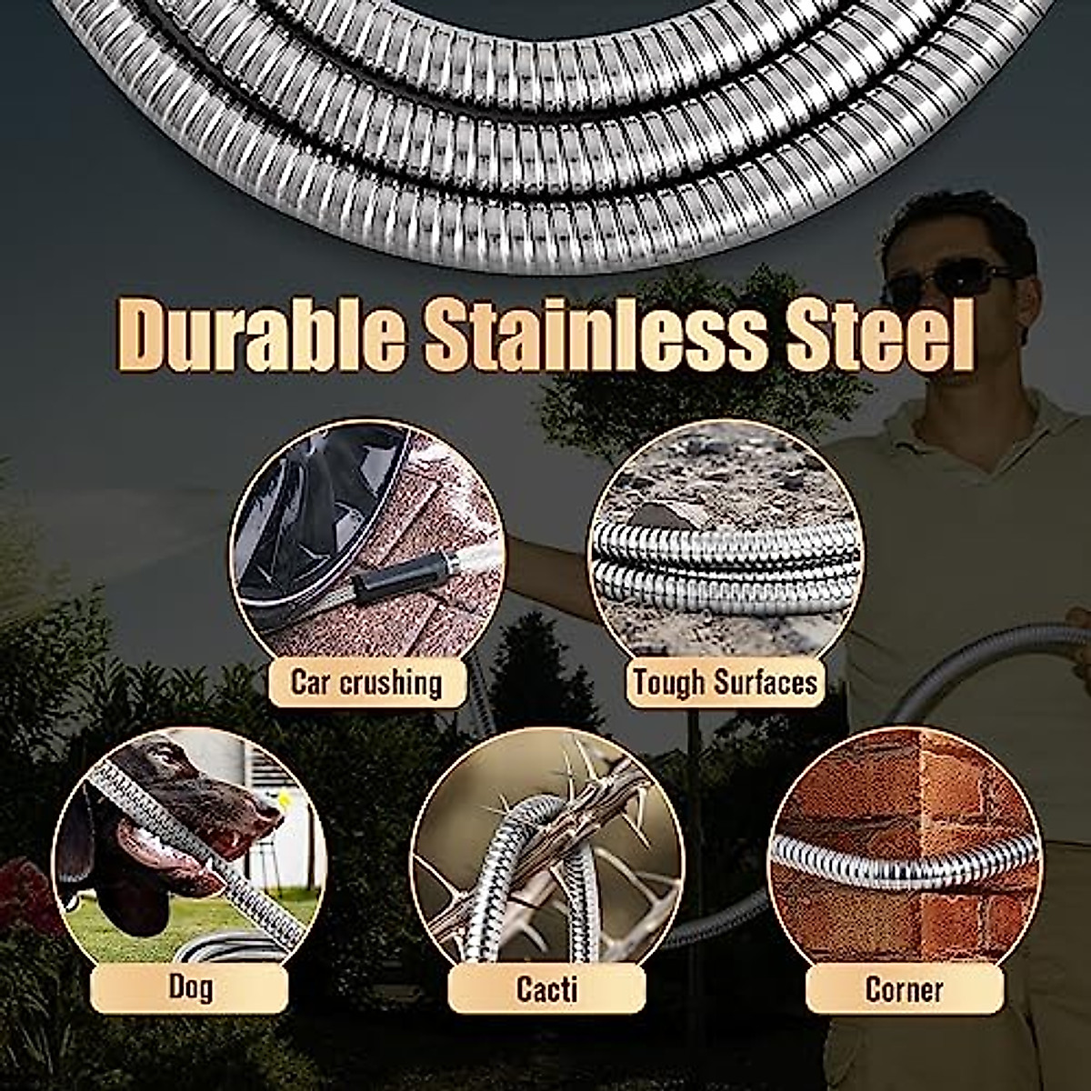 Gotron 3FT Short Lead in Garden Hose – Stainless Steel Leader Water Hose with Swivel Handle for Outdoor – Flexible, Lightweight and No Kink