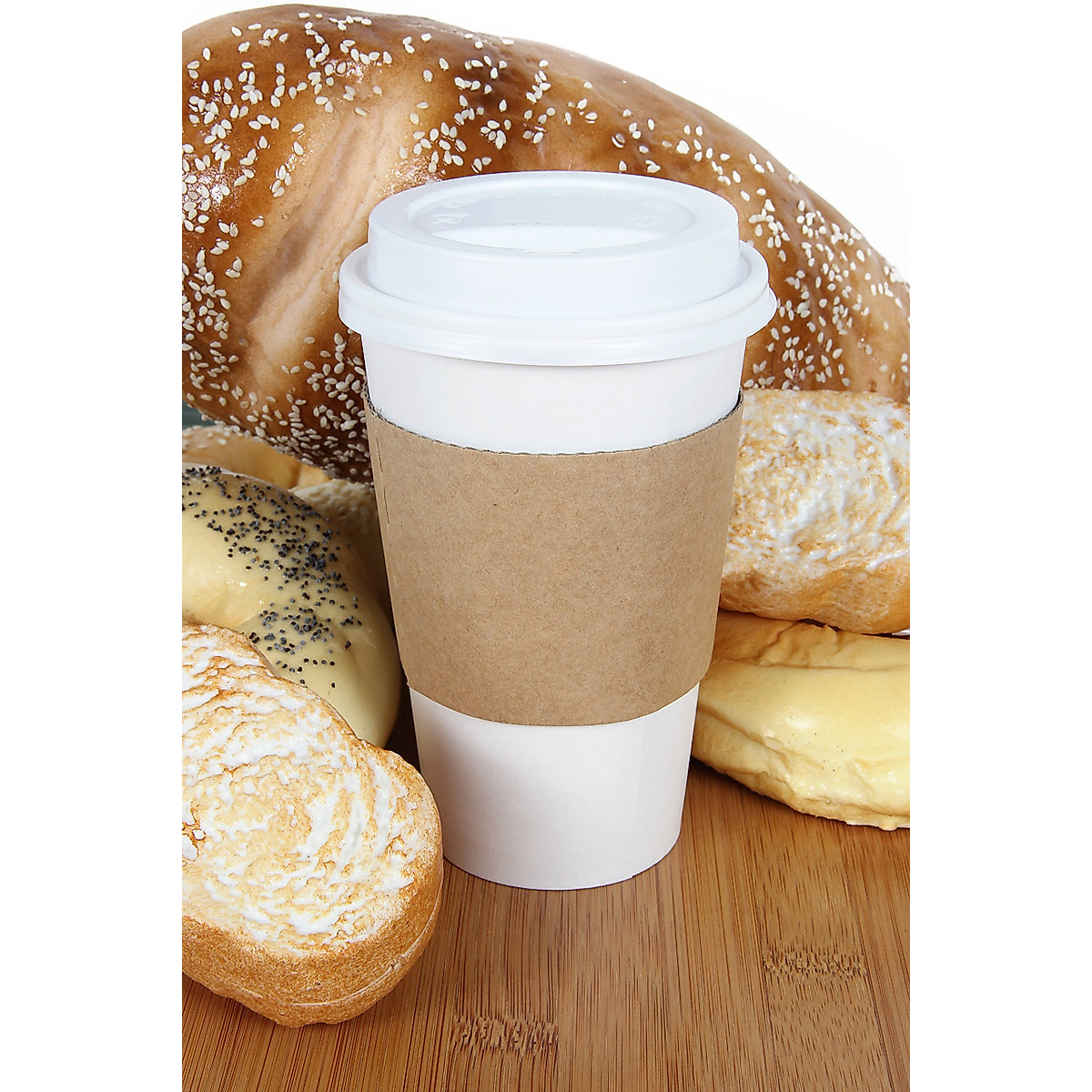 CucinaPrime 100 Pack Paper Coffee Hot Cups WHITE with Travel Lids and Sleeves - 16OZ