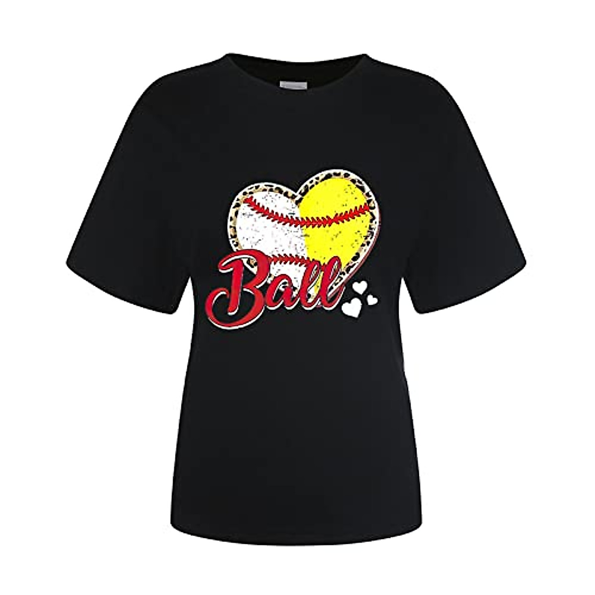 DUOWEI Women's Baseball Heart T Shirt Cute Graphic Women's Baseball Heart T Shirt Clothes Black