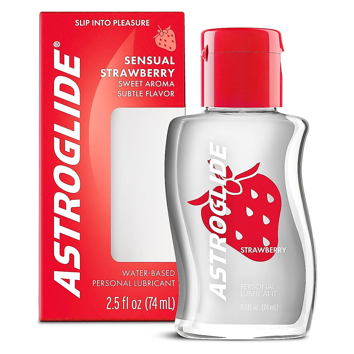 Astroglide Water Based Flavored Lube (2.5oz), Edible Strawberry Personal Lubricant for Long-Lasting Pleasure for Men, Women and Couples, Safe for Toys, Travel-Friendly Size