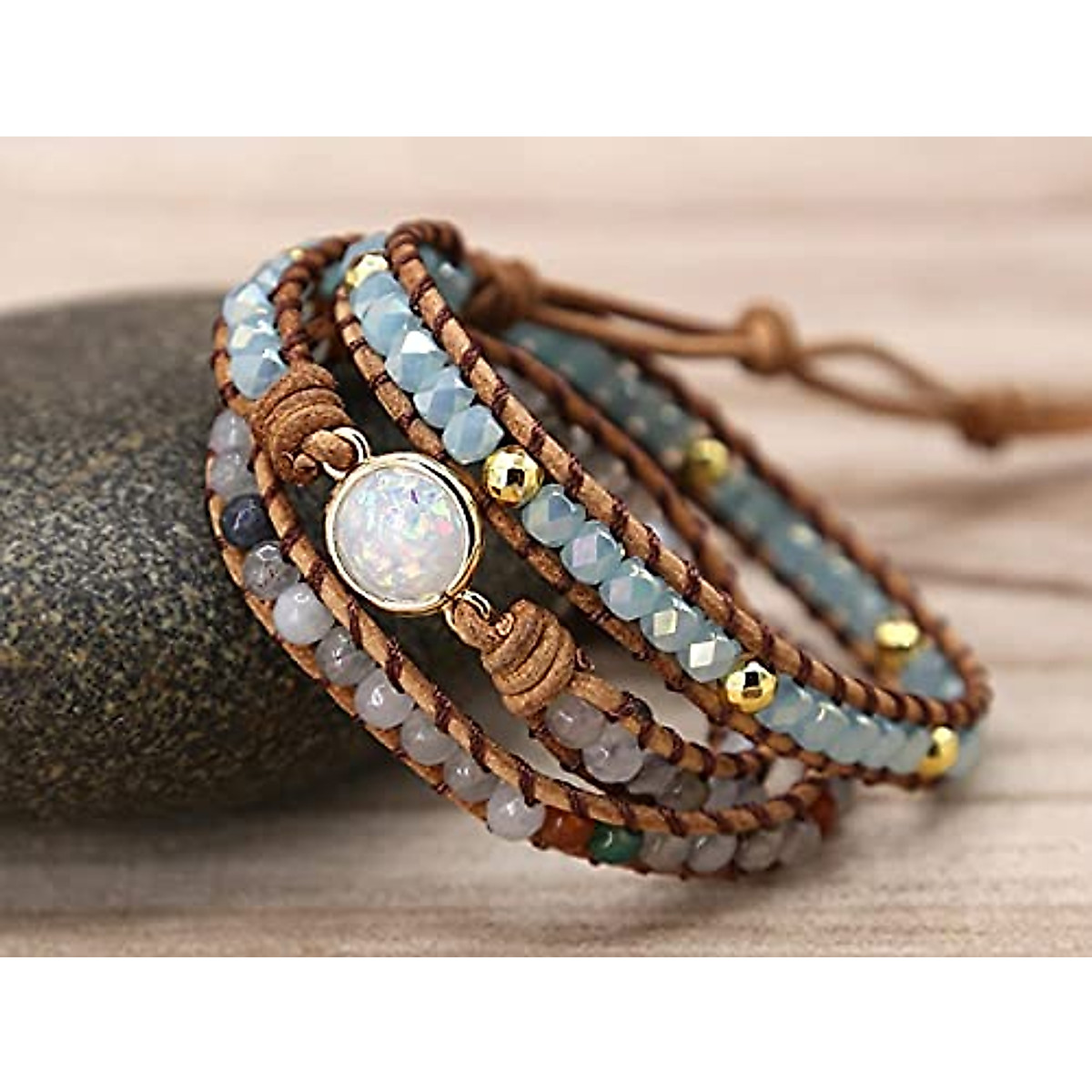 ZOSOJONA Women Wrap Bracelets Boho Natural Stone Jasper Turquoises Strand Bracelet Jewelry Collection (Nature stone)