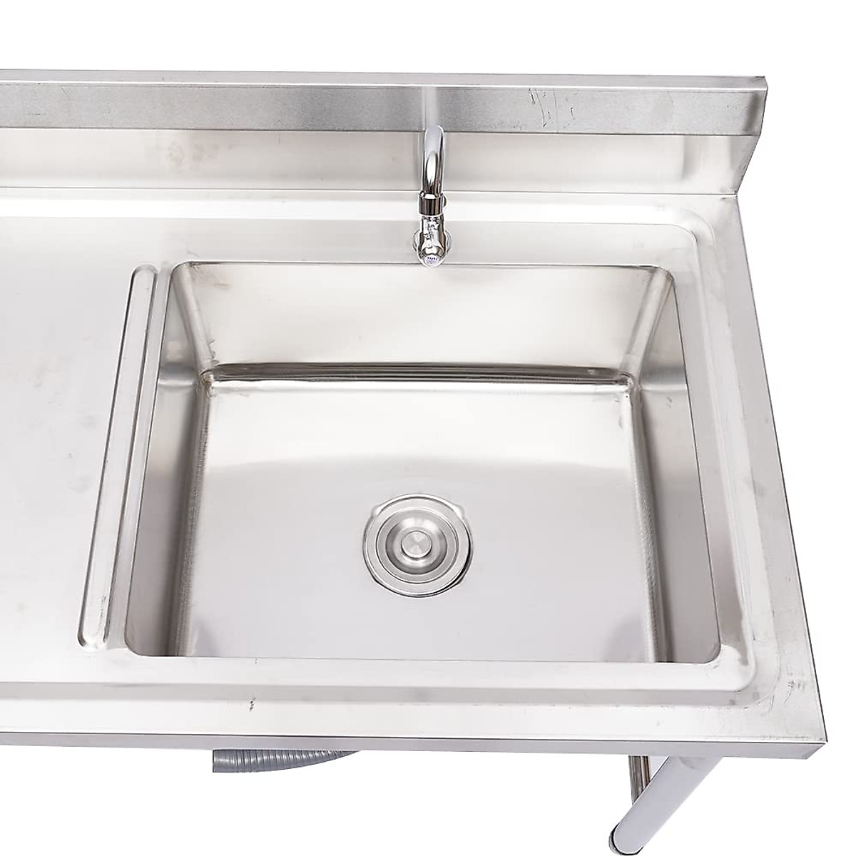 47" x 24" x 32" Free Standing Single Bowl Commercial Kitchen Sink Set, Stainless Steel Prep & Utility Restaurant Kitchen Sink w/Workbench/Faucet for Restaurant, Kitchen, Garage (US Stock)
