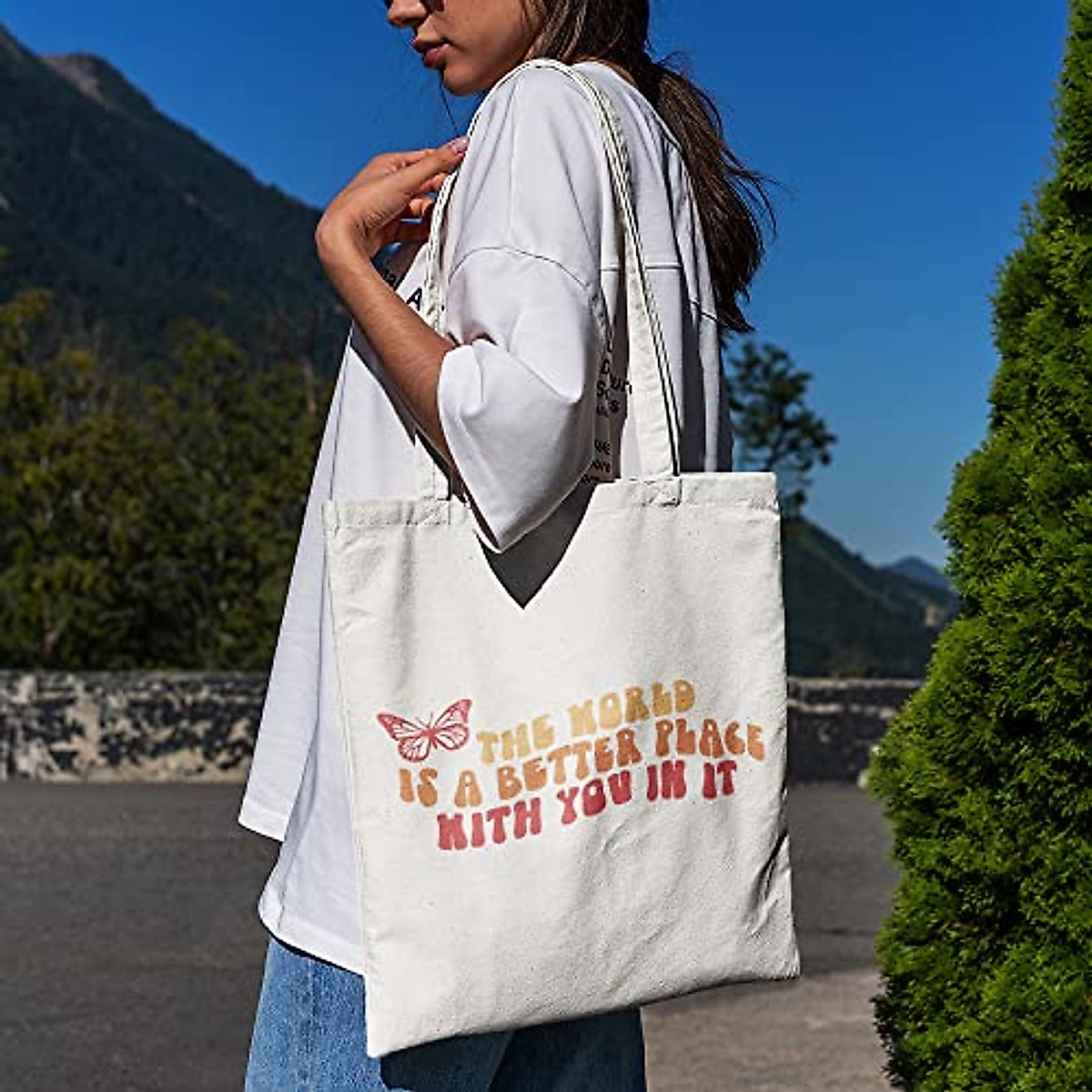 Haukea Canvas Tote Bag for Women Aesthetic Cute Tote Bags Inspirational Gifts for Women Beach Bags Reusable Grocery Bags