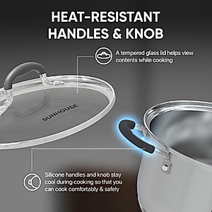 SUNHOUSE 3.3 Quart Steamer Pots With Lid 2-Tier Multipurpose Stainless Steel Steaming Pot Cookware For Vegetable, Dumpling, Sauce, Food - Triple Bottom, Measurement Line