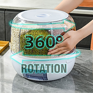 UOIENRT 6 Grid Grain Dispenser, 18L 360° Rotation Food Dispenser Rice Dispenser Storage Container for Beans, Rice, Black Rice, Yellow Rice
