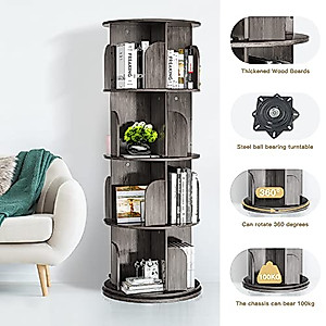 LAZEYARD Rotating Bookshelf, Rotating Bookshelf Tower for Small Space, 360 Display 4 Tier Floor Standing Storage Rack, Wood Narrow Book Shelf for Bedroom, Living Room