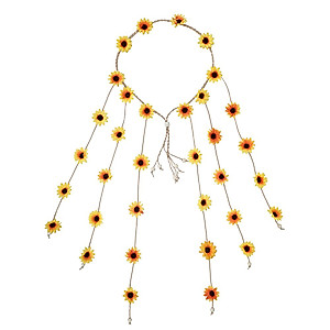AWAYTR Flower Hippie Headband Floral Crown Behemain Sunflowers Beads Adjust Flower Headdress Hair Accessories (Yellow)