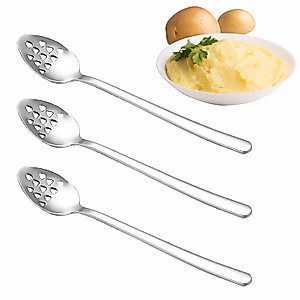 3 PCS Slotted Spoons Stainless Steel,Caviar Spoons for Home Restaurant Pressed Fruit Potato Garlic Paste Filter SoupQA