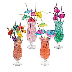 DelightBox 4 Dozen Assorted Tropical Drinking Straws Wedding Hawaiian Umbrella Flamingo Flower