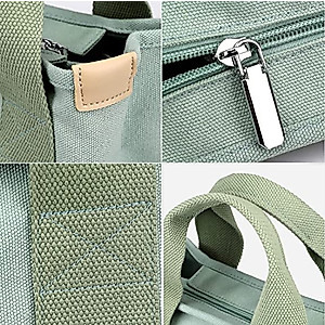 Small Canvas Tote Bag for Women Mini Tote Bags with Pockets Small Canvas Handbag Tote Bag with Zipper Mini Tote Purse Mini Travel Bag with Compartments,without Shoulder Strap,Green