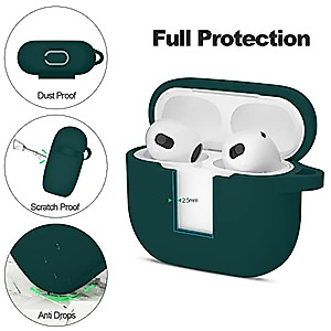 JTOMEI AirPods 3 Case Cover with Keychain, Full Protective Silicone Case Accessories for AirPods 3rd Generation, Front LED Visible, Dark Green