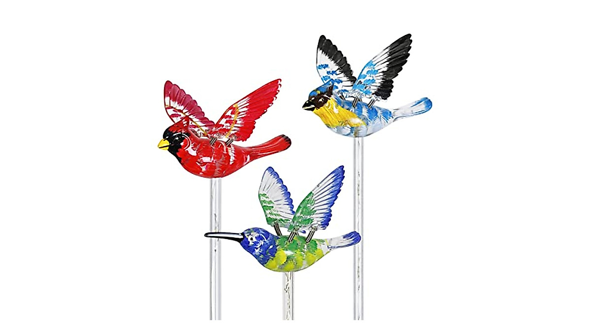 Exhart Bird Garden Solar Light Stakes Set of 3 - Vibrant Outdoor Decor