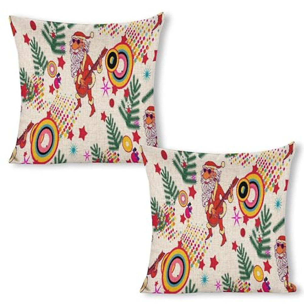 Christmas Santa-rocker Tree Throw Pillow Covers 18×18 Pillowcases Set of 2 Xmas Funny Linen Decorative Square Pillow Case Cushion Covers Standard Size for Sofa Couch Outdoor Bed Pillow Protectors