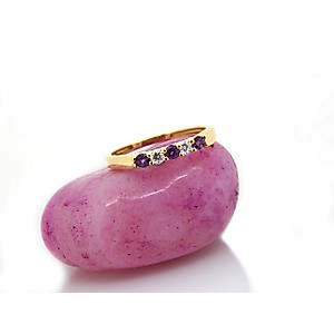 Dazzlingrock Collection Alternate Round Amethyst with White Diamond 5 Stone Wedding Band for Women in 14K Yellow Gold, Size 8