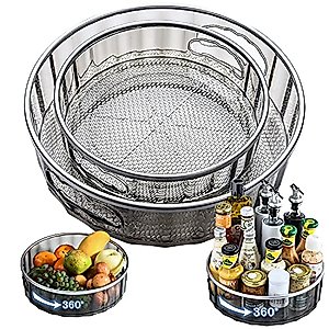 IAXSEE 2 Sizes Lazy Susan Turntable Spinning Spice Rack Organizers Multifunctional Round Clear Rotating Cosmetic Containers, for Cabinet Countertop Pantry Fridge Bathroom (Grey)
