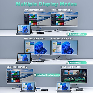 MTAKYI Surface Dock Triple Display with Power Supply, 12 in 1 Surface Pro Docking Station Dual 4K HDMI+VGA for Surface Pro 9/8/X/7/6/5/4/3, Surface Laptop go/5/4/3/2/1 USB C Splitter