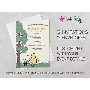 Winnie the Pooh Baby Shower Invitation Pooh Bear Piglet Cute Cartoon Vintage Nostalgic Unisex Gender Neutral Sprinkle Custom Printed Personalized Customized (12 count)