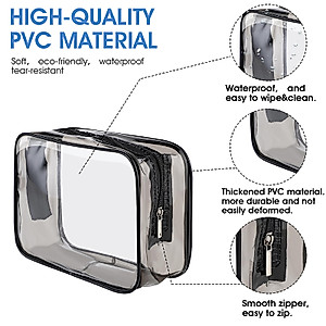 WLLHYF Clear Toiletry Bag 3 Pack Portable Waterproof Travel Makeup Cosmetic Bag Clear Bags Set with Zipper Handle Multipurpose Large Bag Airport Airline Compliant Bag for Women Men (Black)