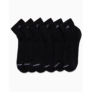 Calvin Klein Men's Socks - Athletic Cushioned Quarter Cut Ankle Socks (12 Pack), Size 712, All Black