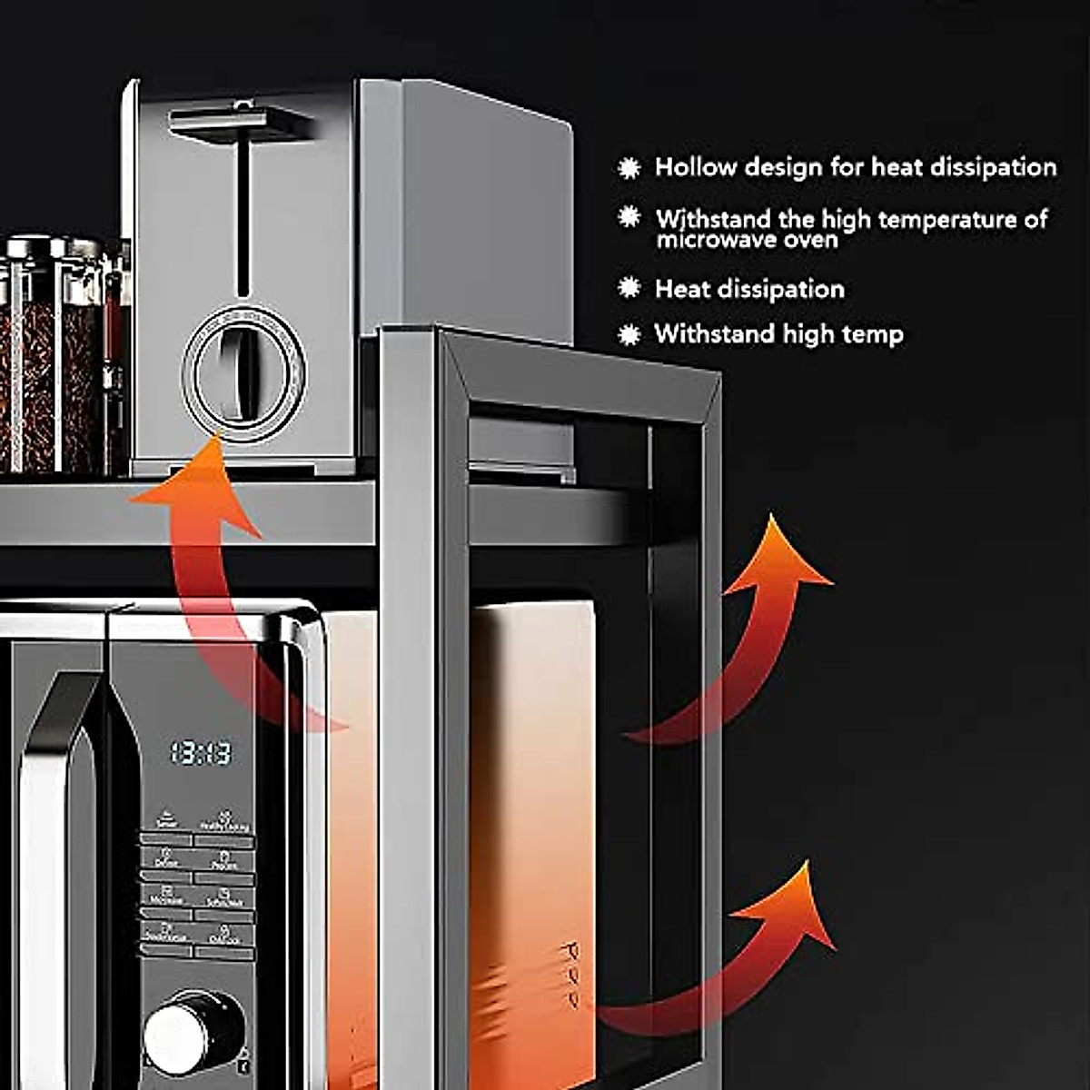 SIMCAS Extendable Microwave Oven Rack, 2-Tier Microwave Stand/Toaster Shelf Heavy Duty Kitchen Countertop Organizer Shelf, 160lbs Weight Capacity, Easy Installation Carbon Steel Upgraded Bearing,Black