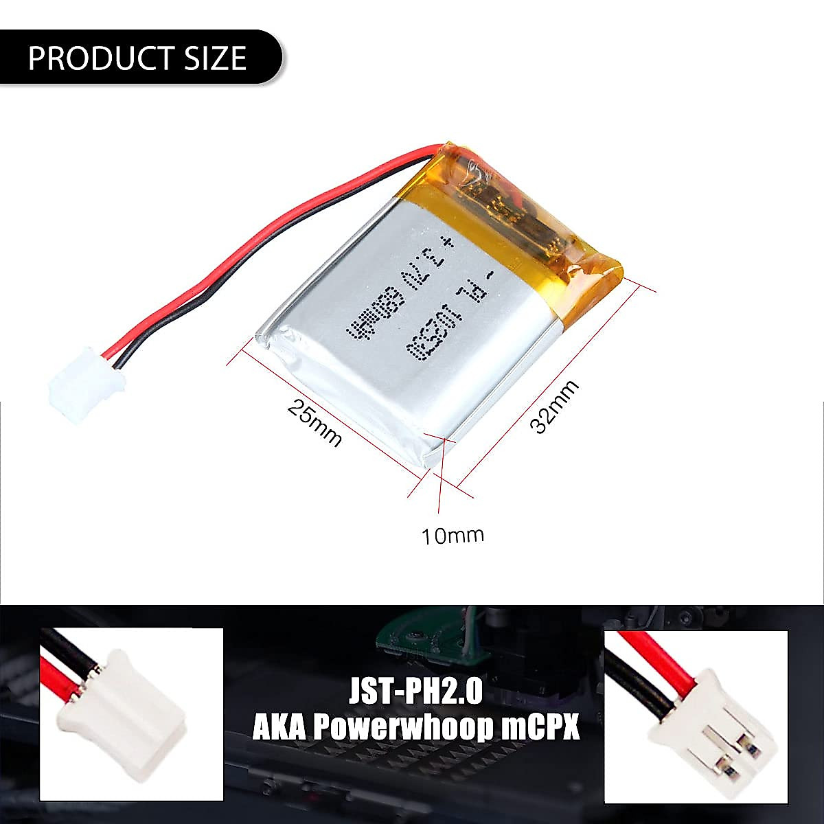 YDL 3.7V 680mAh 102530 Lipo battery Rechargeable Lithium Polymer ion Battery Pack with JST Connector