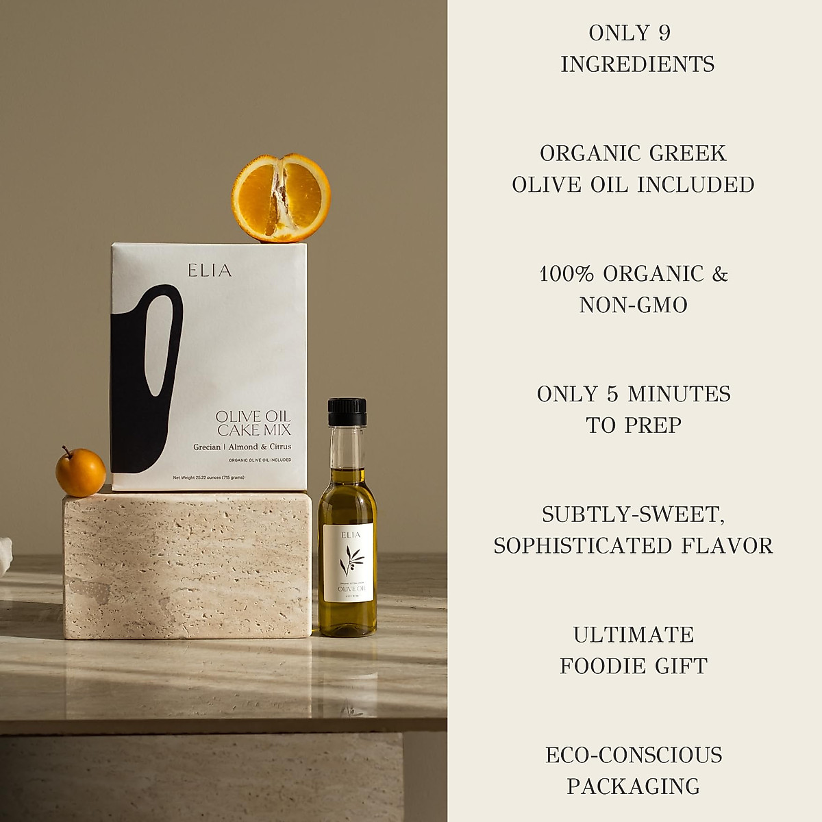 ELIA Olive Oil Cake Mix, Almond & Orange Organic Cake Mix, Hostess Gift, Organic and Non-GMO Baking Mix, Greek Extra Virgin Olive Oil Included, Natural Mediterranean Dessert, Foodie Gift, Almond Citrus, Pack of 1