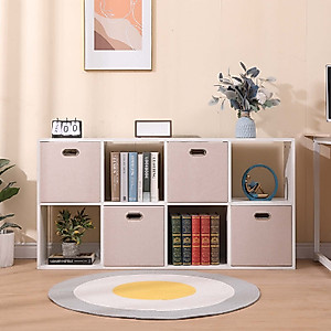 Fboxac Cube Storage Bins 13×13 Linen Foldable Box with Handles, Collapsible Organization Basket Set of 4 Large Capacity Drawer for Closet Shelf Cabinet Bookcase Bedroom, Beige Sepia