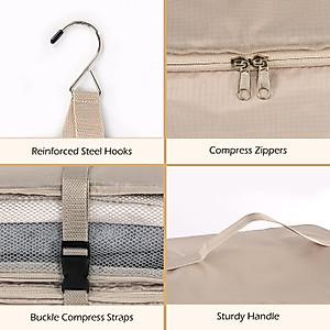 Surblue Hanging Shelves Travel Compression Packing Cube for Carry-on Luggage Suitcase Collapsible Transformable Garment Closet Organizers Large Capacity, Beige, XL