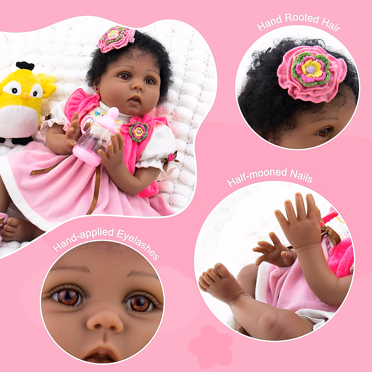 Aori Lifelike Reborn Baby Dolls Black 22 inch Realistic Baby Girl Doll Weighted Biracial Newborn Baby Doll with Feeding Toy Accessories
