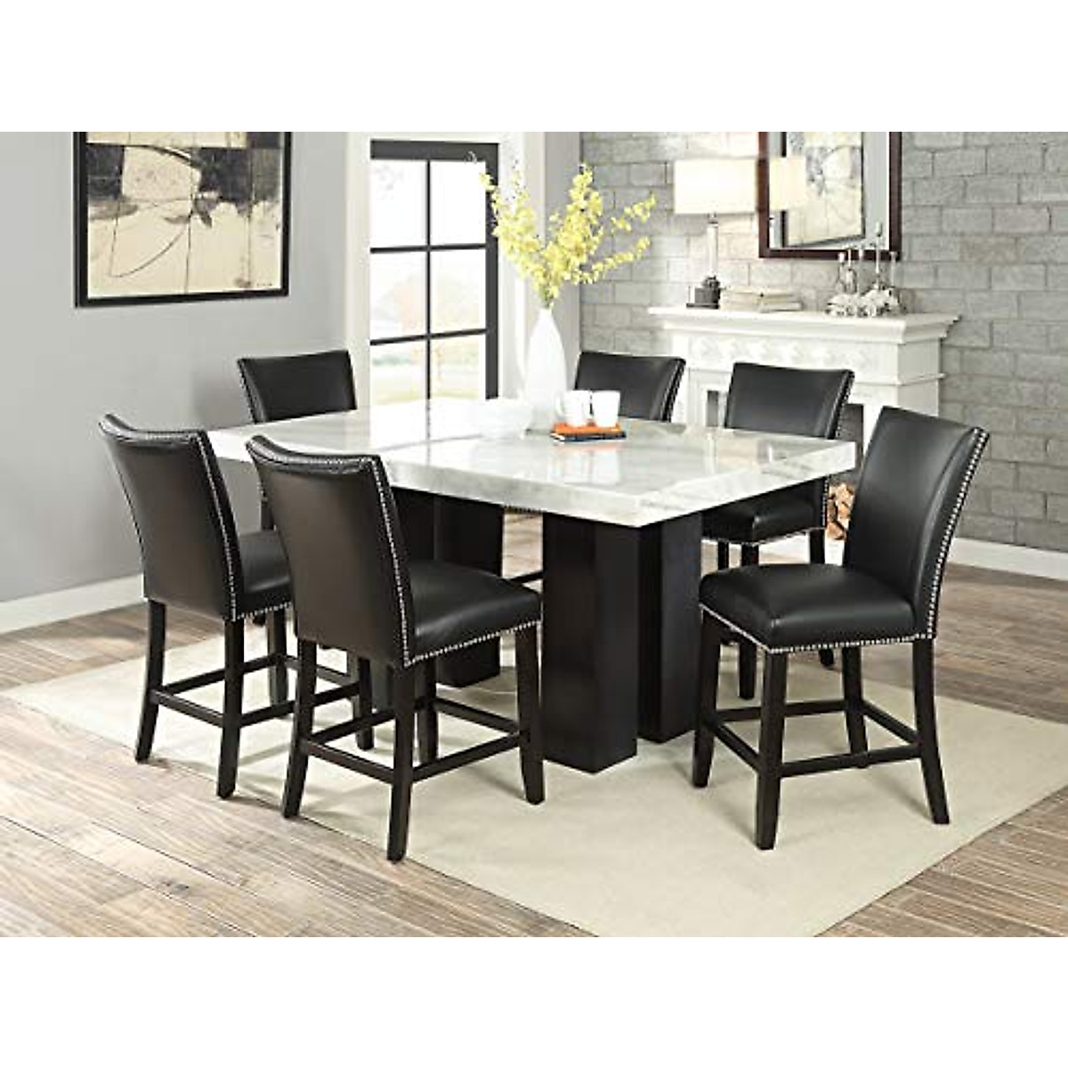 Steve Silver Camila Marble Top Rectangular 7-Piece Counter Height Dining Set - Black