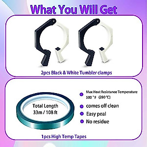 Pinching Tool for Sublimation Tumblers, Pinch Perfect Clamp Grip for 20 23 30 Cup, Pincher for Wrapping Heat Press Paper Cinch Tools, Sub Blanks Tumblers Accessories Holder (Black White 2 Pack)