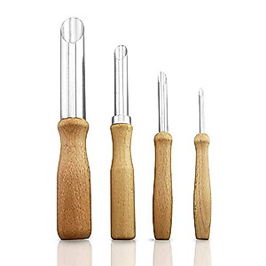 BLUECELL Pack of 4 Stainless Steel and Wood Circular Clay Hole Cutters for Pottery and Sculpture