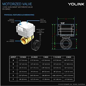 YoLink Wireless Smart Valve Control Kit, 1" Brass Motorized Valve, Wireless Valve Controller, Battery Powered Valve