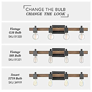 Globe Electric Phoenix 4-Light Vanity Light, Matte Black, Dark Faux Wood