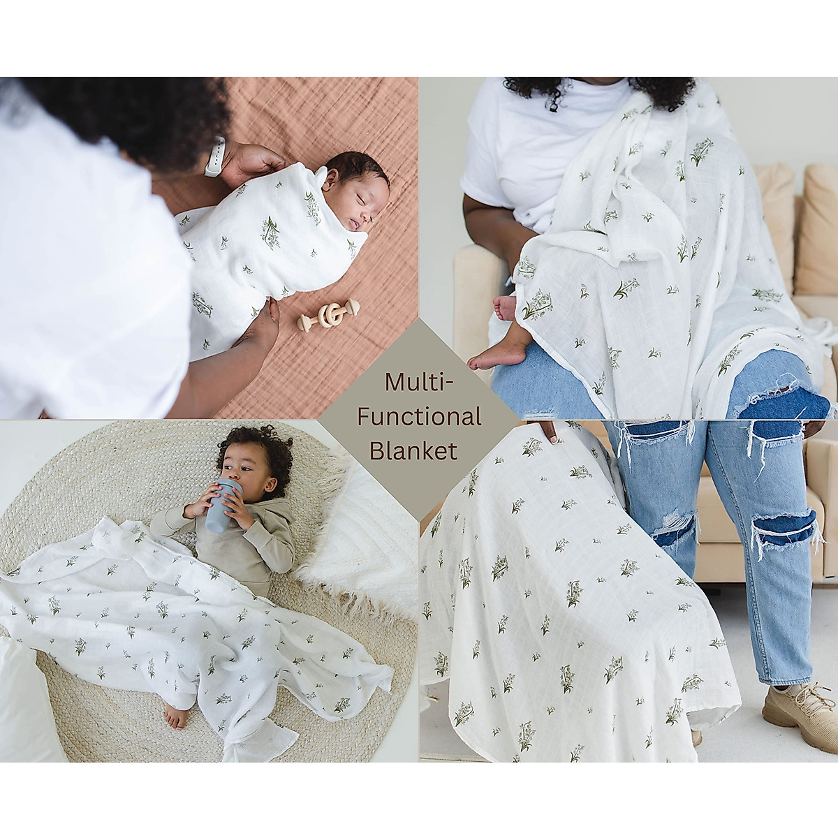 Leyl&Ari Muslin Swaddle Blanket | Floral Baby Wrap | Gender Neutral Newborn Essentials (Blue Bells)