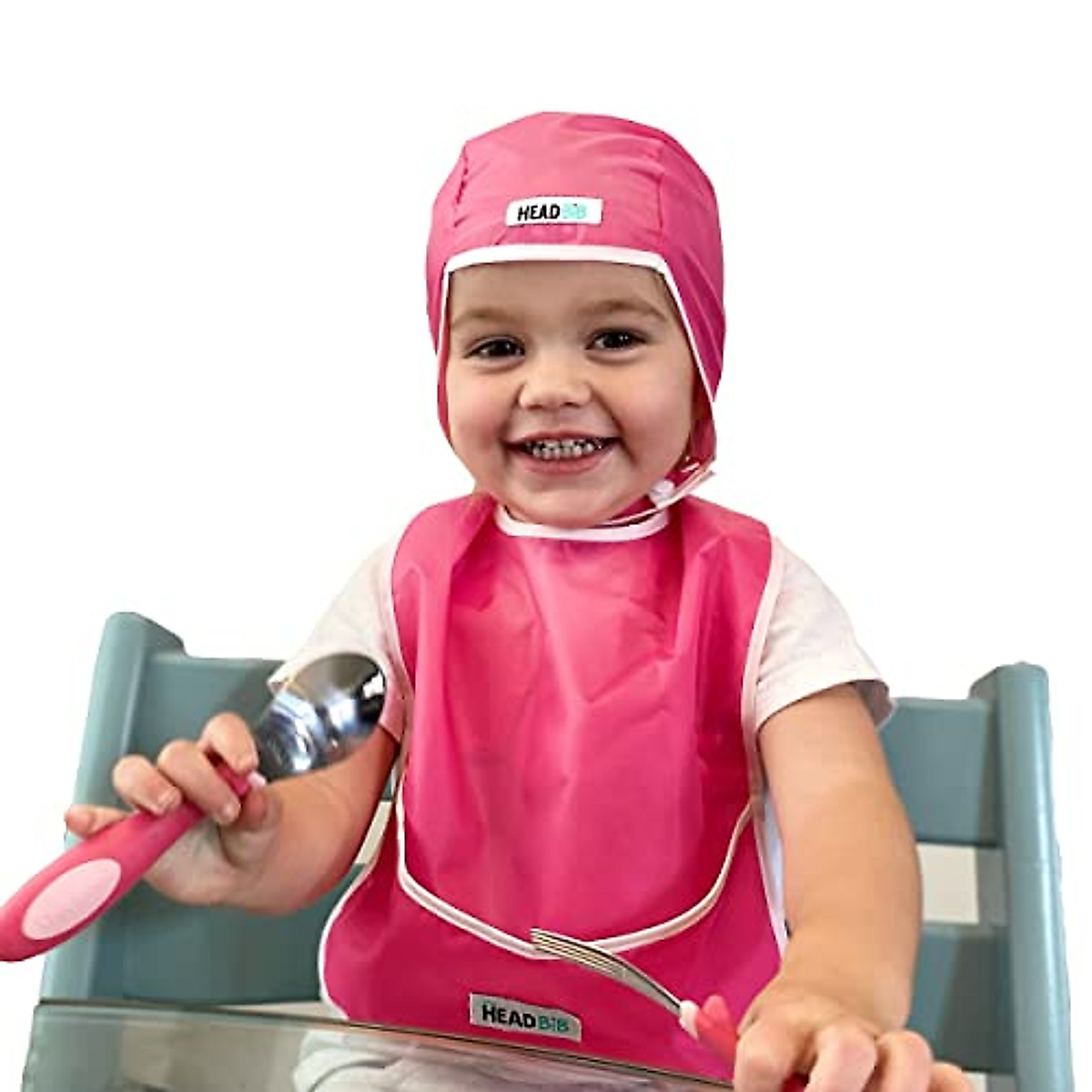 HEADBIB – First Ever Head Bib, Protects Little One’s Hair During Mealtime & Playtime, Waterproof Fabric, For Baby & Toddler (Pink, Large (12-24 Months))