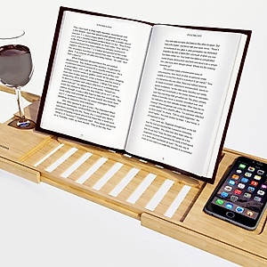 Bamboo Bathtub Tray - Wood Bath Caddy with Book, Phone, or Tablet Rest, Cup Holder, and Extended Sides for Bath Accessories by Home-Complete (Natural)