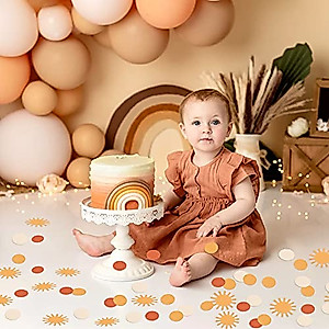G1ngtar 320Pcs Boho Sun Round Scatter Confetti Dot Hippie Muted Sun Confetti Table Decor First Trip Around the Sun You Are My Sunshine Party Decoration for Baby Shower Gender Reveal Wedding